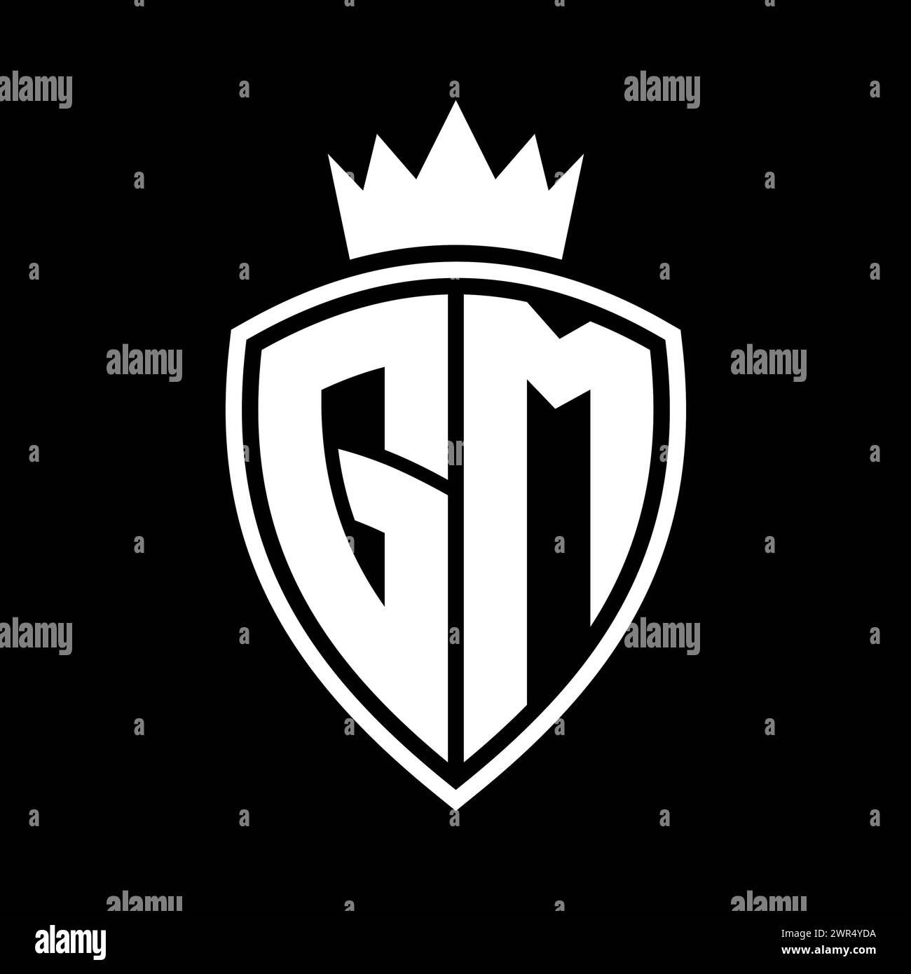 GM Letter bold monogram with shield and crown outline shape with black ...