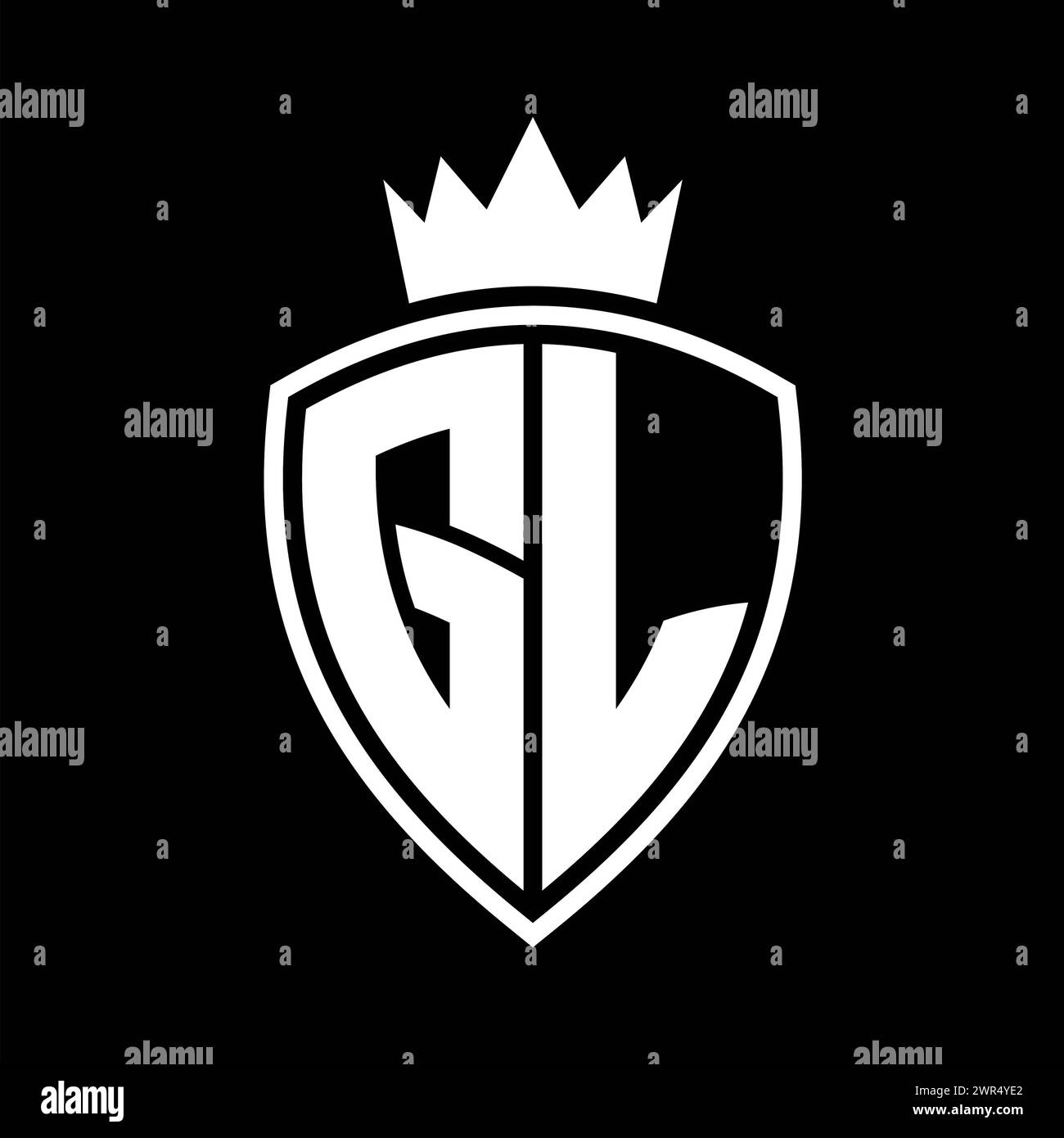 GL Letter bold monogram with shield and crown outline shape with black ...