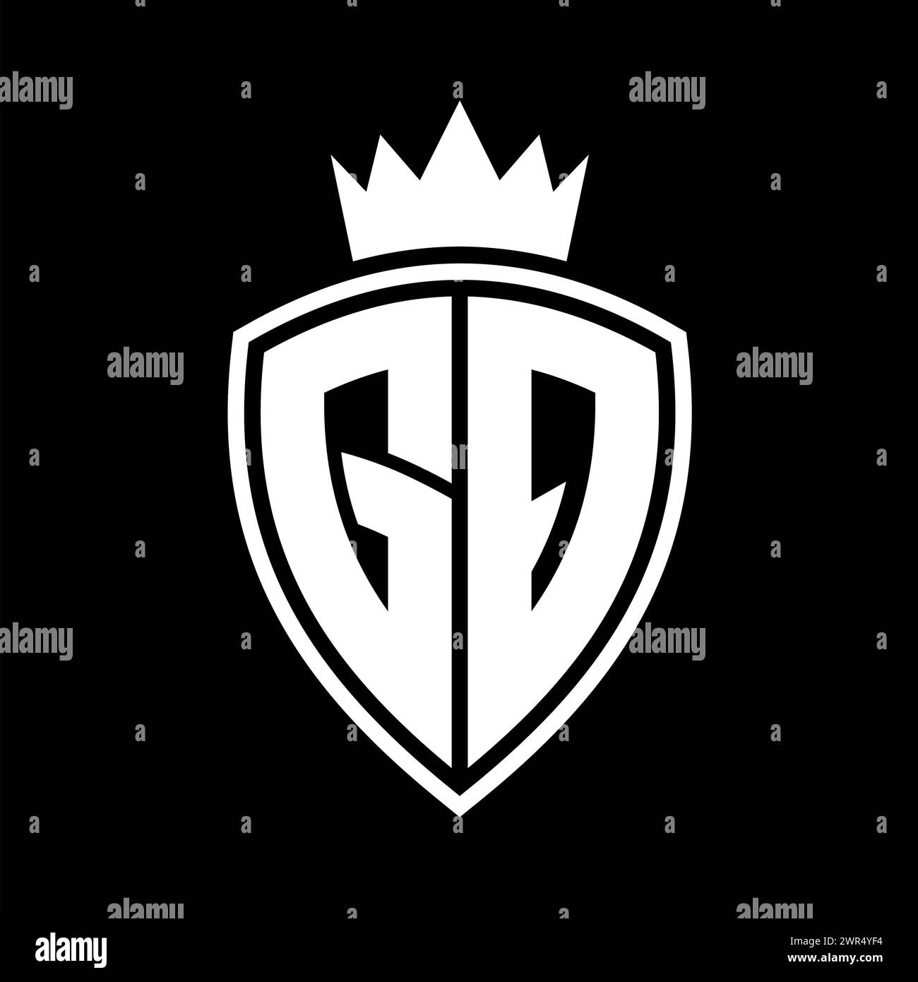 GQ Letter bold monogram with shield and crown outline shape with black ...