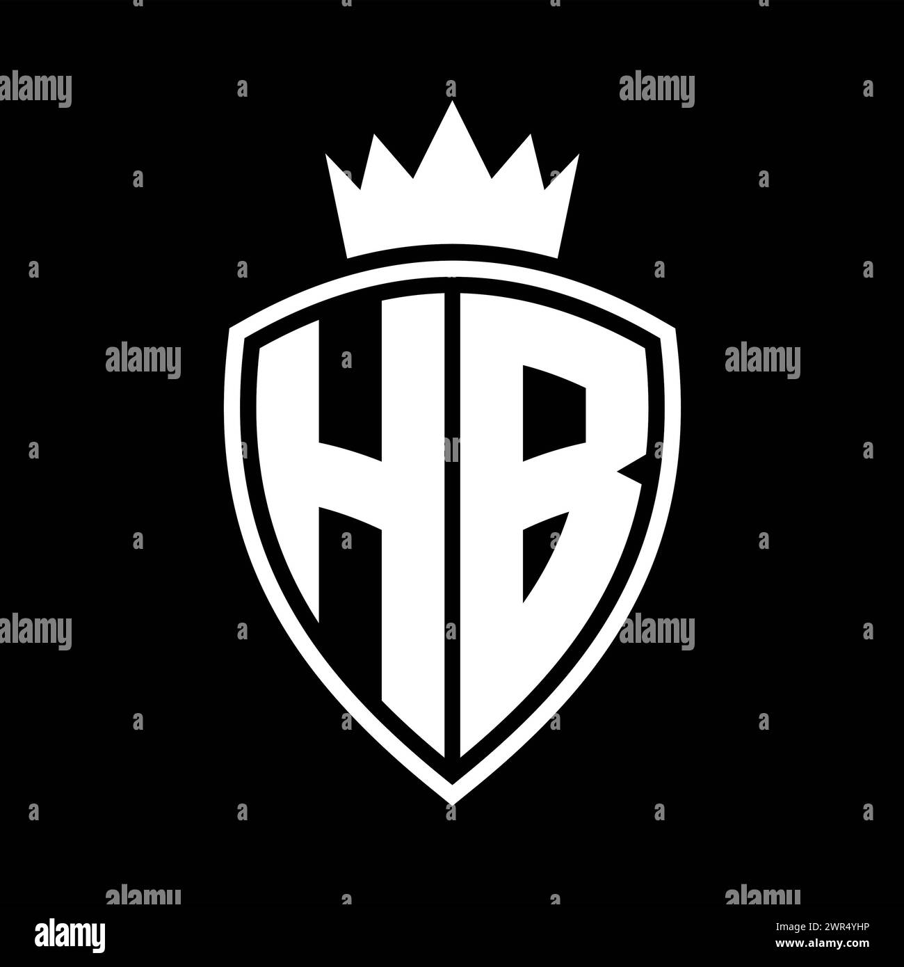 HB Letter bold monogram with shield and crown outline shape with black ...