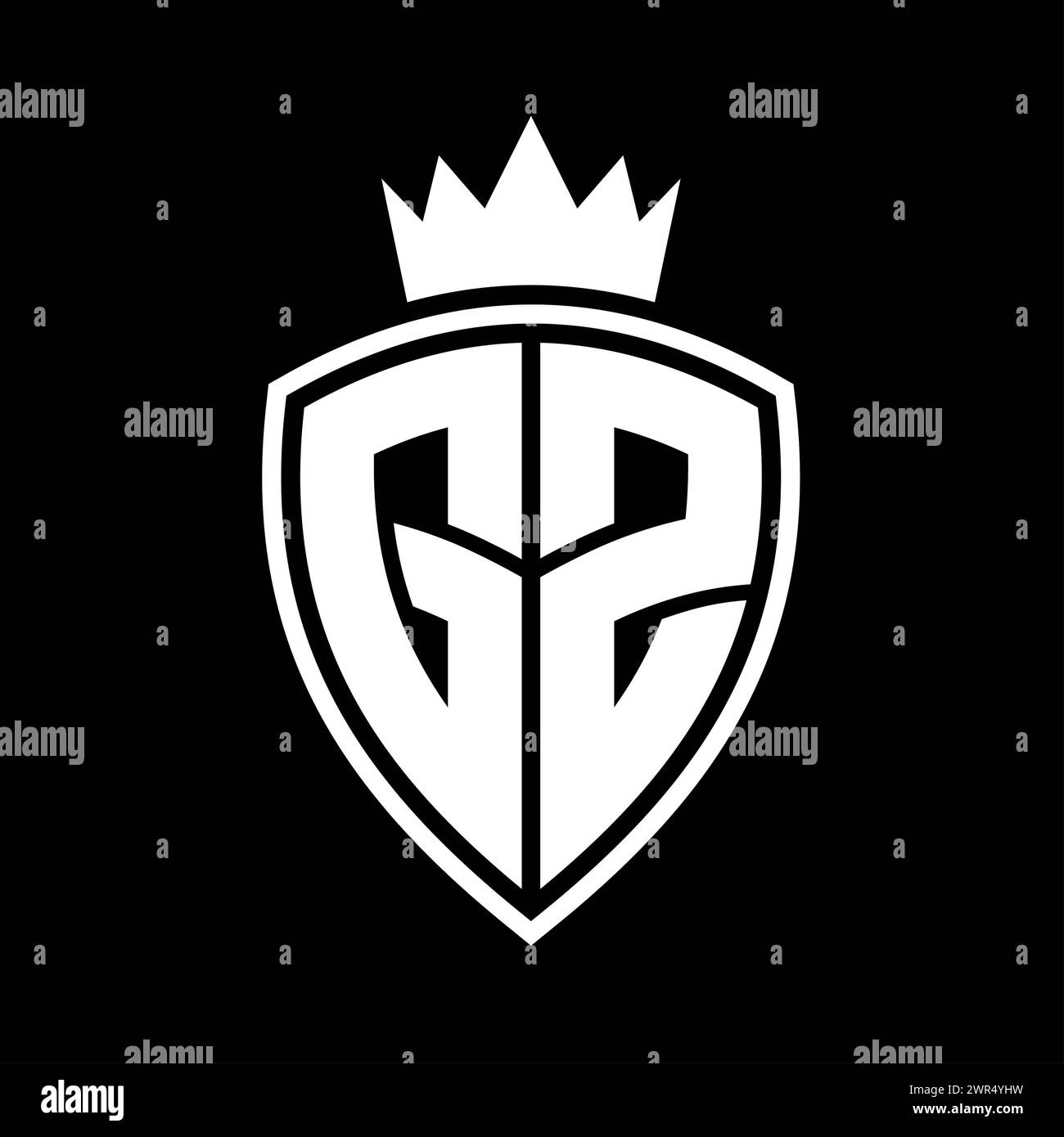 GZ Letter bold monogram with shield and crown outline shape with black ...