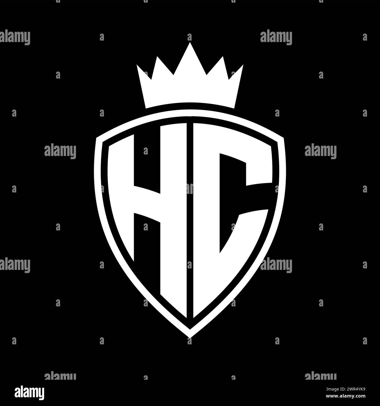 HC Letter bold monogram with shield and crown outline shape with black ...