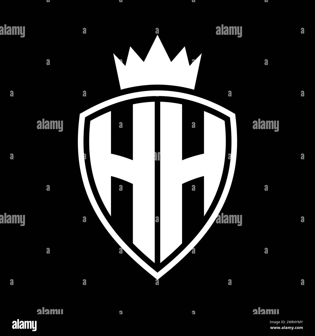 HH Letter bold monogram with shield and crown outline shape with black ...