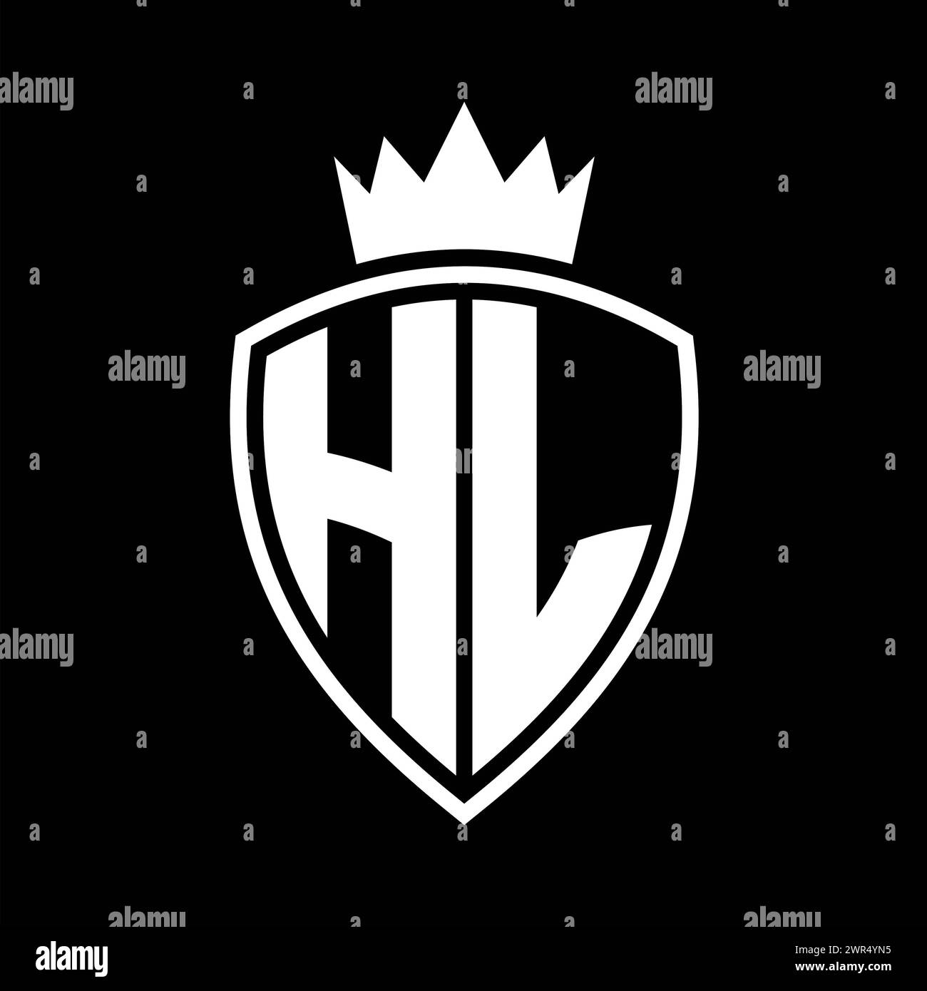 HL Letter bold monogram with shield and crown outline shape with black ...