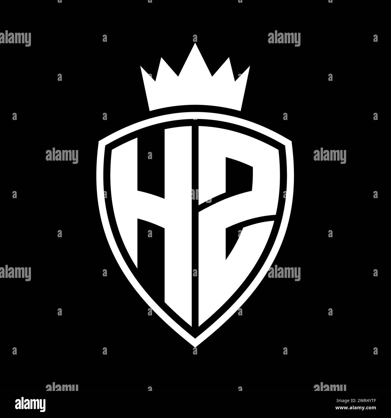 HZ Letter bold monogram with shield and crown outline shape with black ...