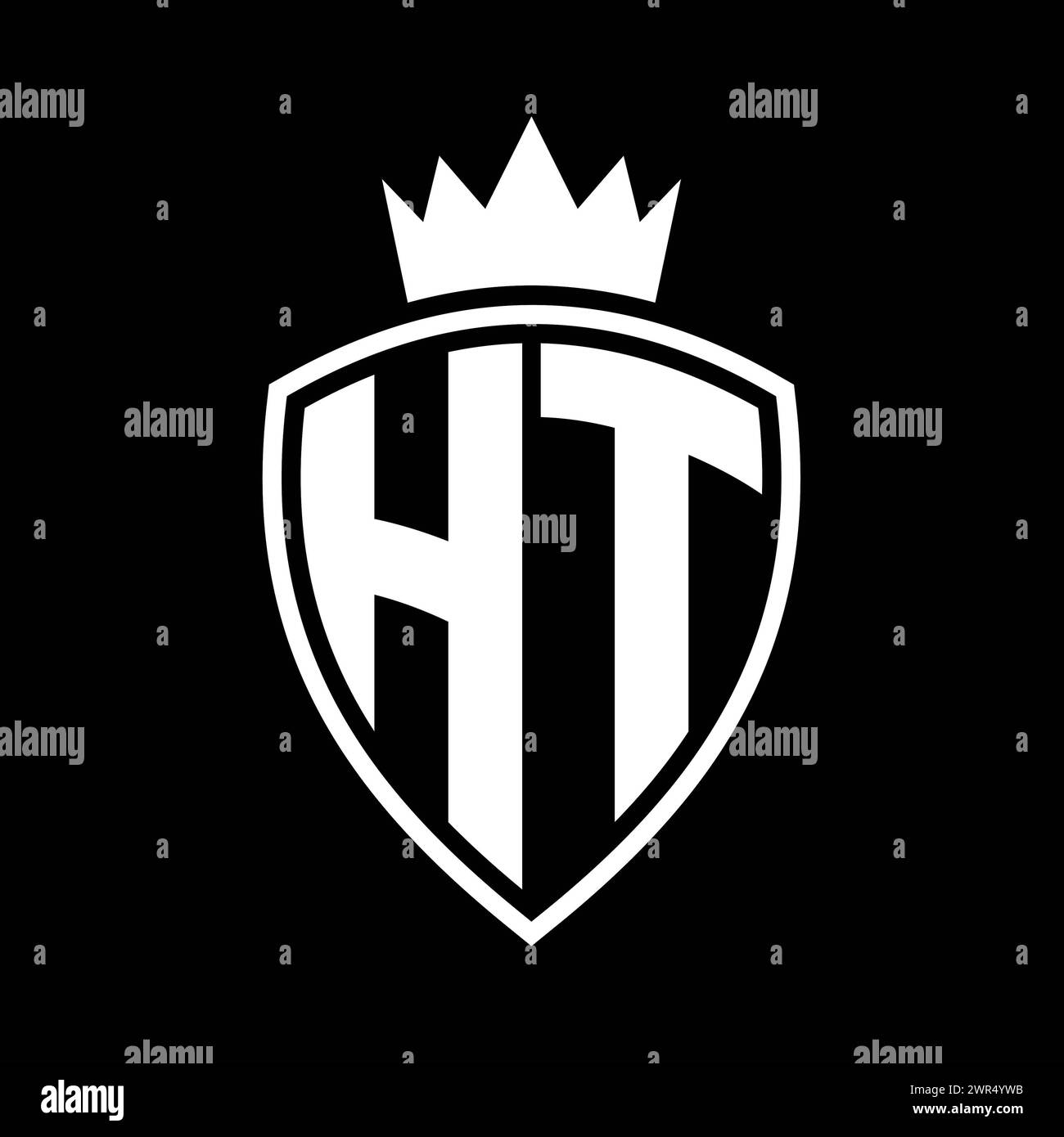 HT Letter bold monogram with shield and crown outline shape with black ...
