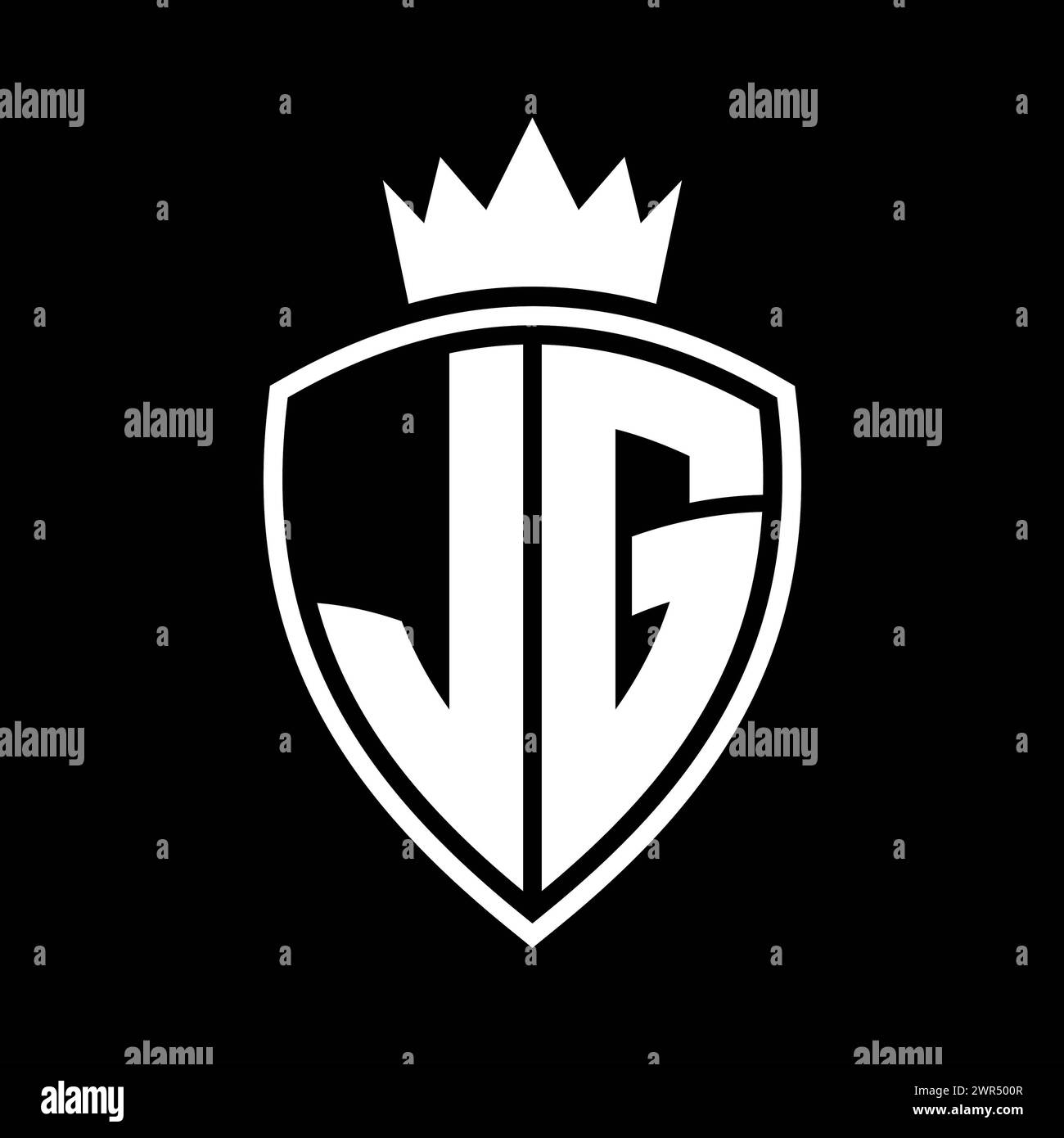 JG Letter bold monogram with shield and crown outline shape with black ...