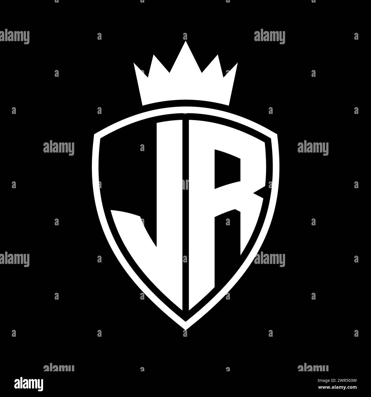 JR Letter bold monogram with shield and crown outline shape with black ...