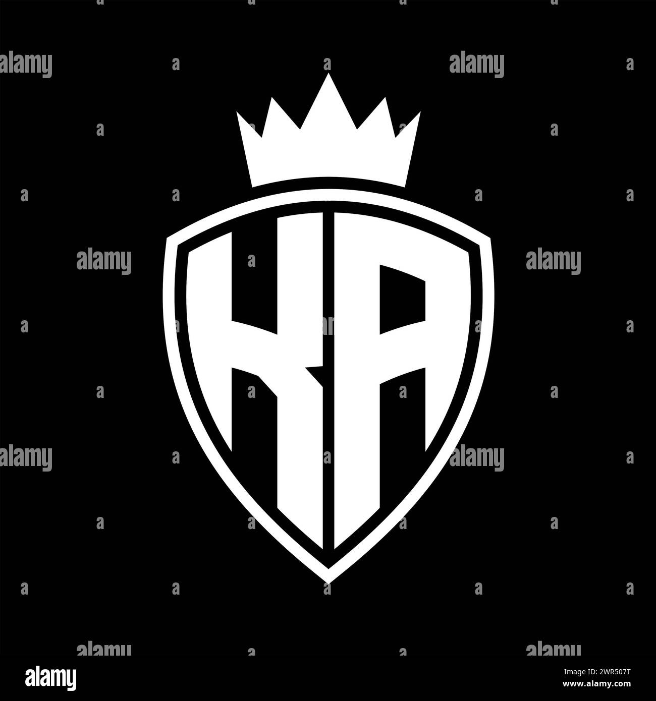 KA Letter bold monogram with shield and crown outline shape with black ...