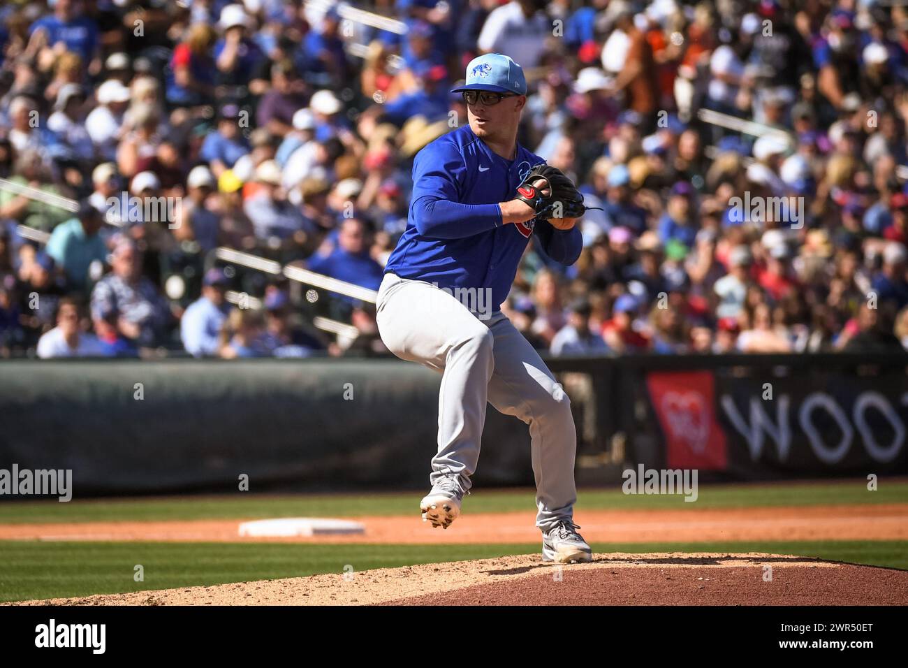 Chicago Cubs starting pitcher Jordan Wicks (36) throws against the ...