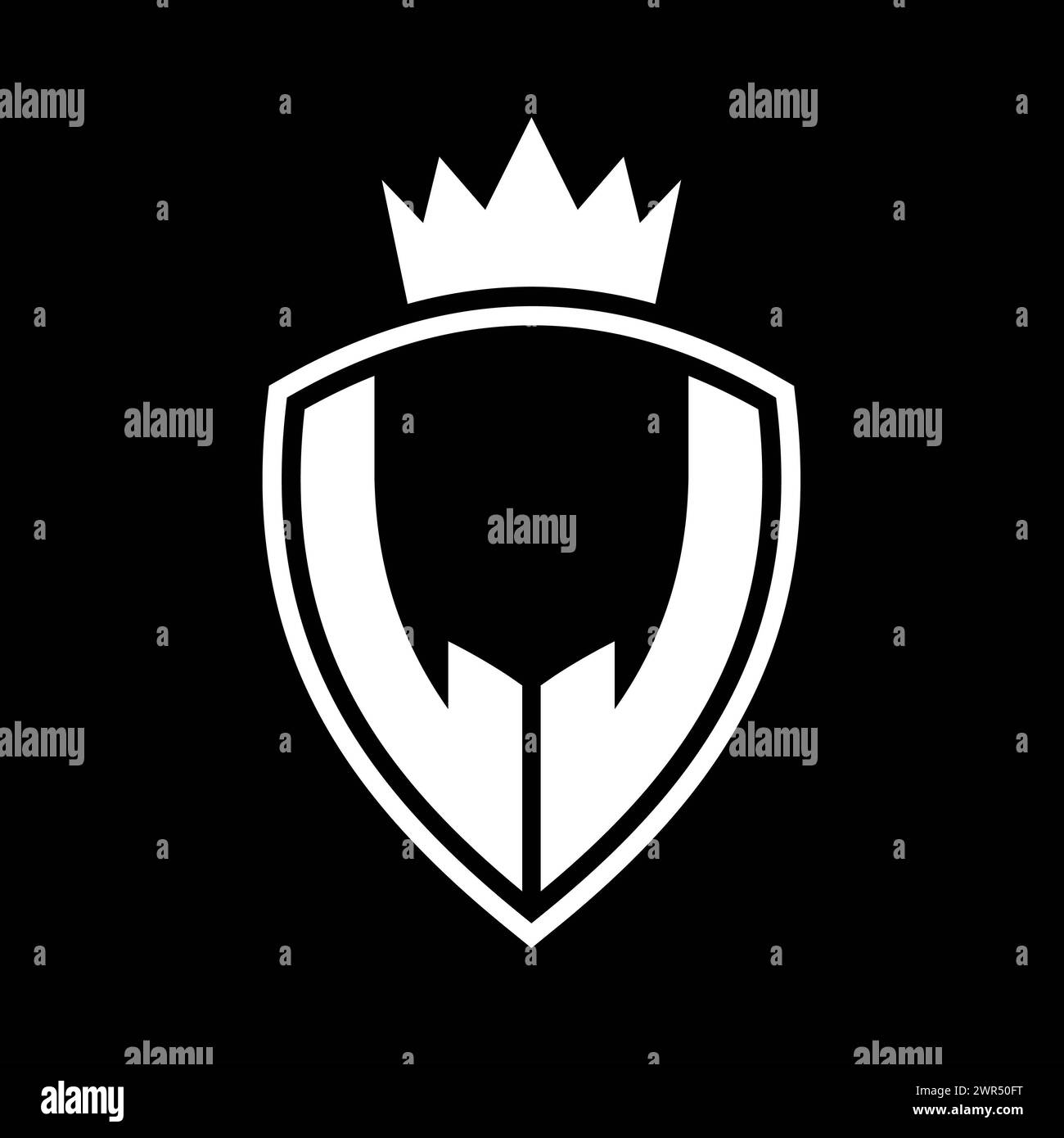 LJ Letter bold monogram with shield and crown outline shape with black ...