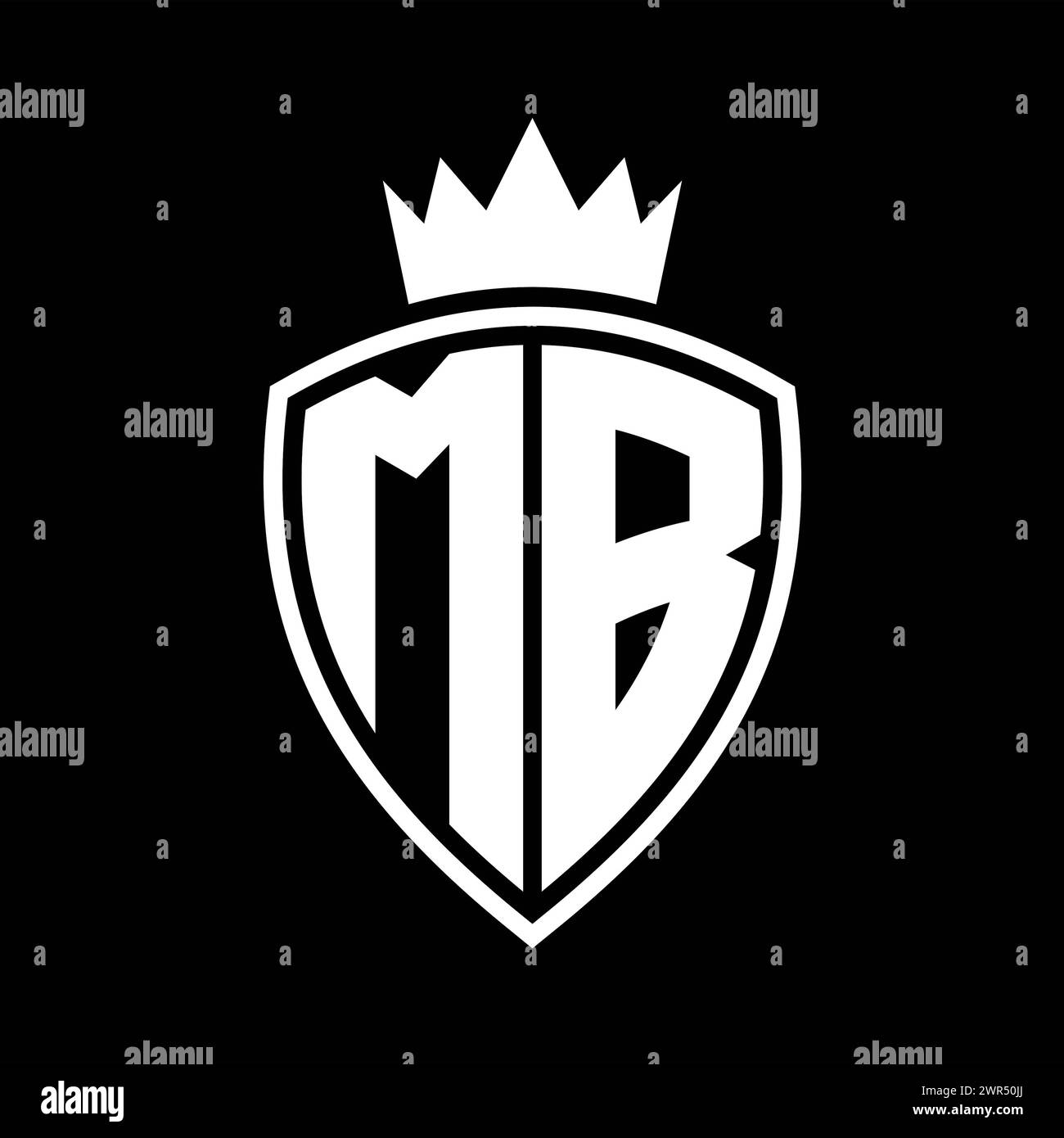 MB Letter bold monogram with shield and crown outline shape with black ...