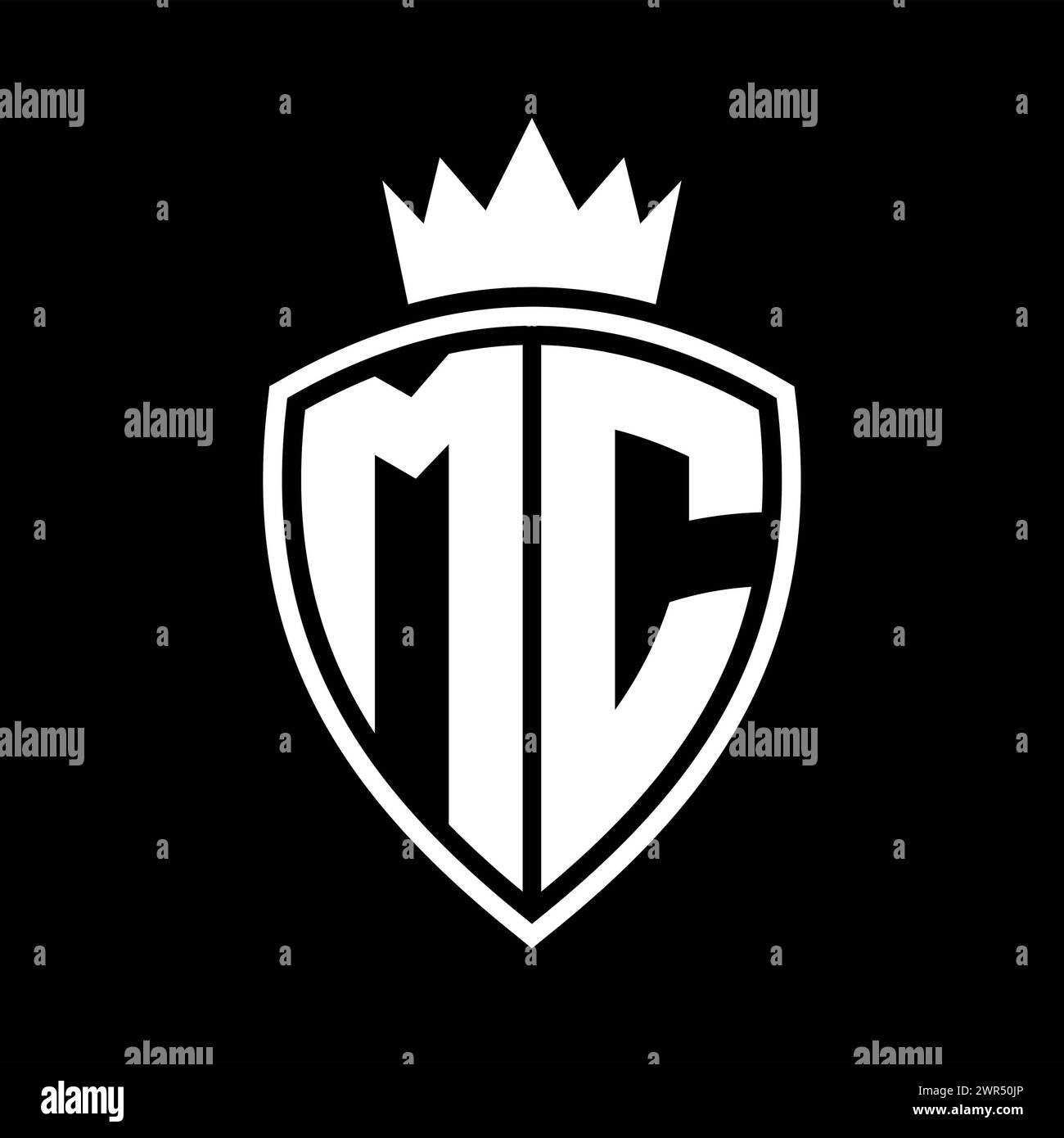 MC Letter bold monogram with shield and crown outline shape with black ...