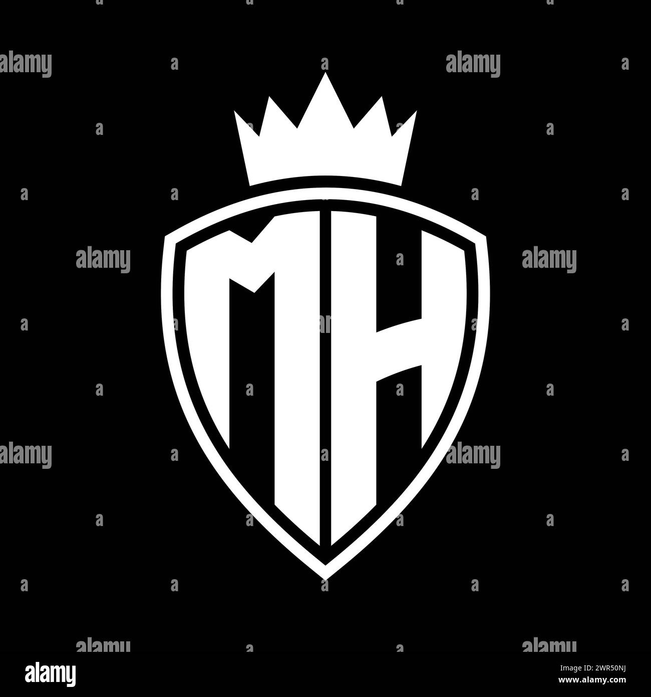 MH Letter bold monogram with shield and crown outline shape with black ...