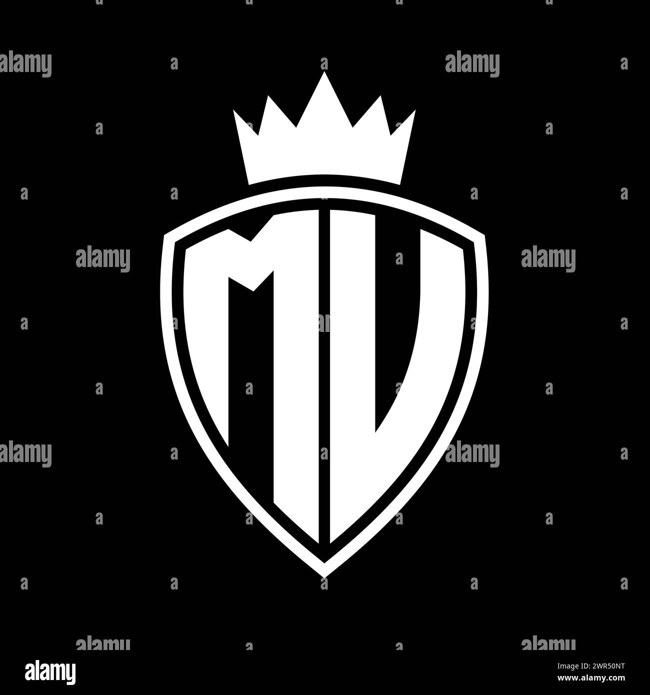 MU Letter bold monogram with shield and crown outline shape with black ...