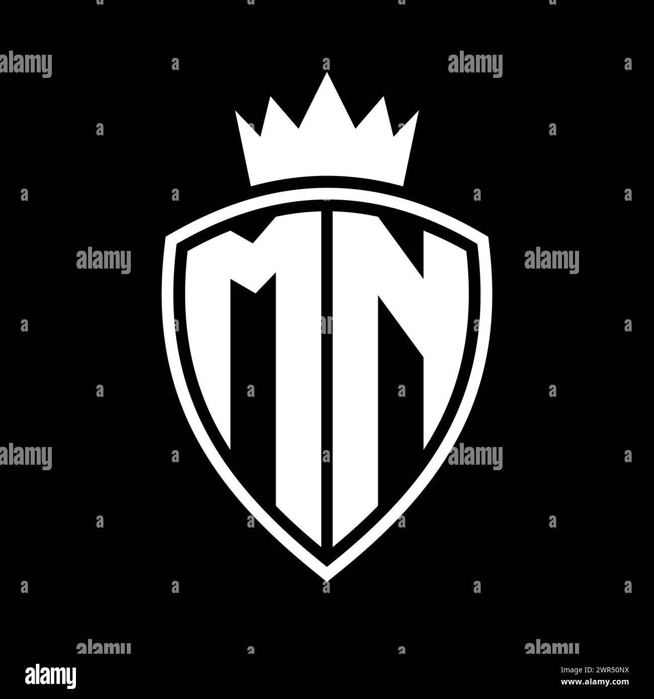 MN Letter bold monogram with shield and crown outline shape with black ...