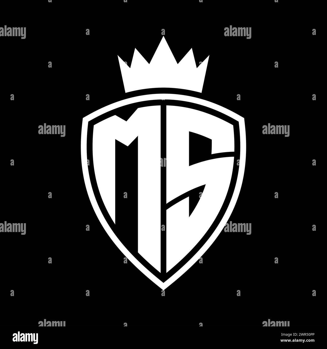 MS Letter bold monogram with shield and crown outline shape with black ...