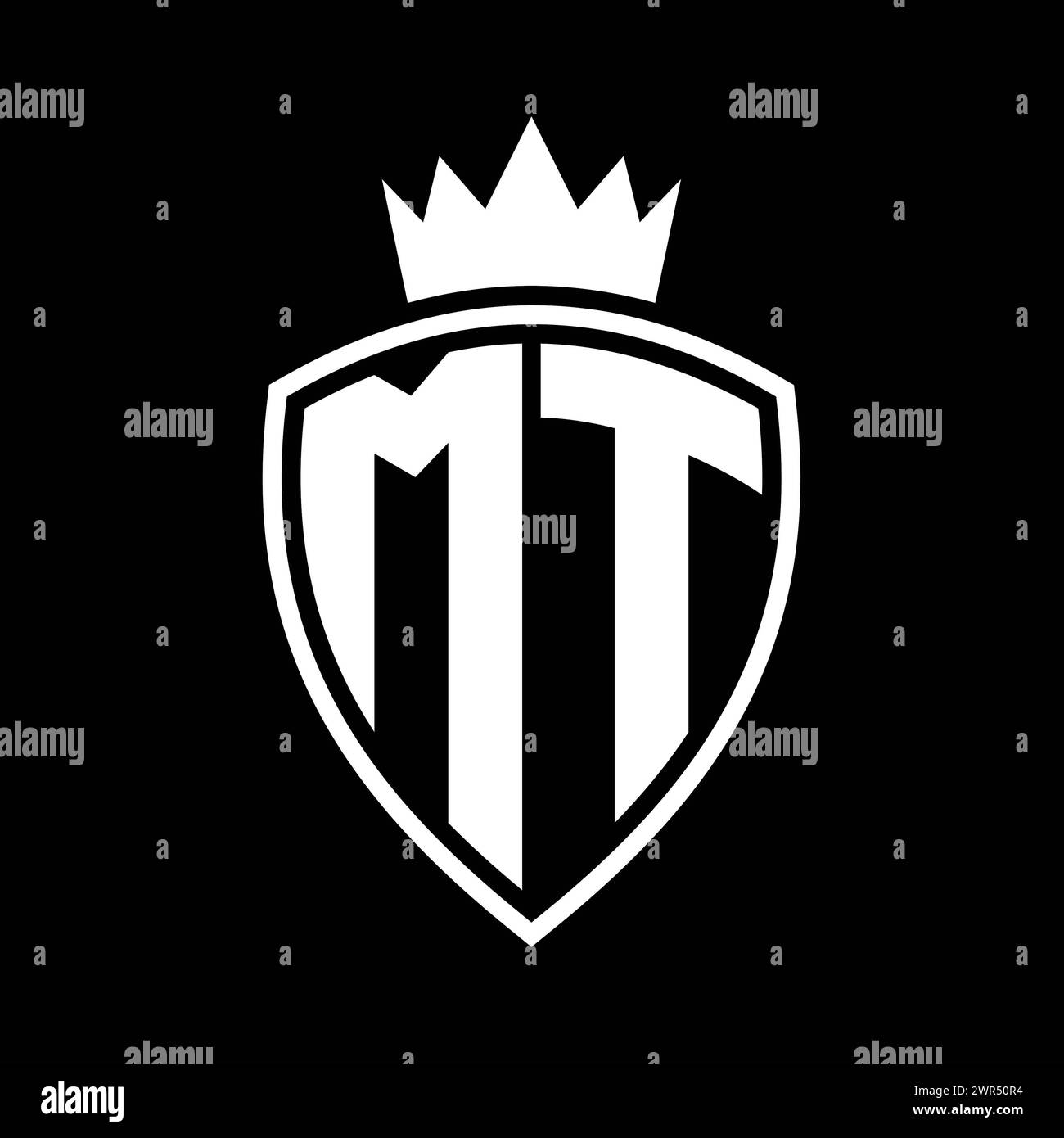 MT Letter bold monogram with shield and crown outline shape with black ...