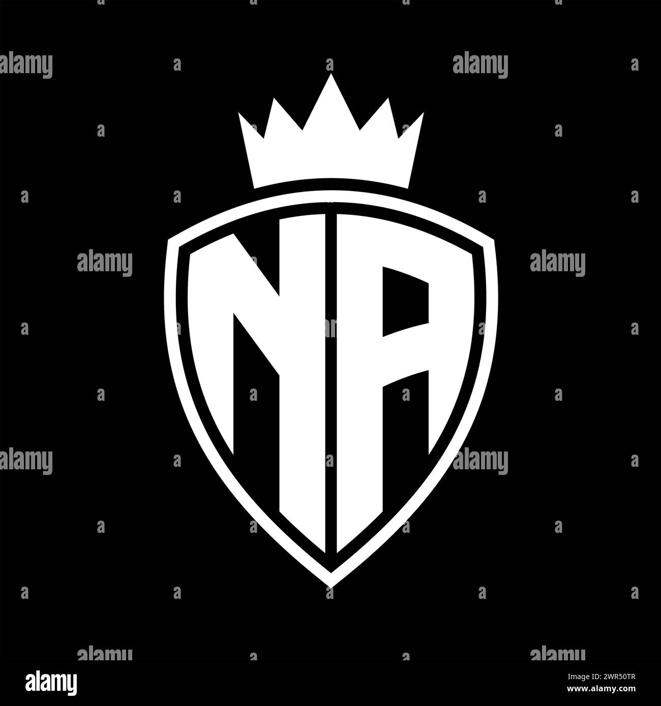 NA Letter bold monogram with shield and crown outline shape with black ...