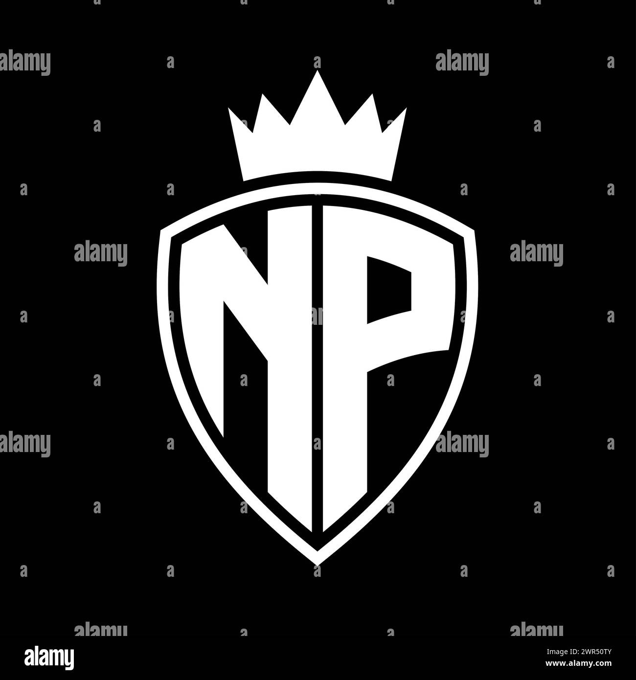 NP Letter bold monogram with shield and crown outline shape with black ...
