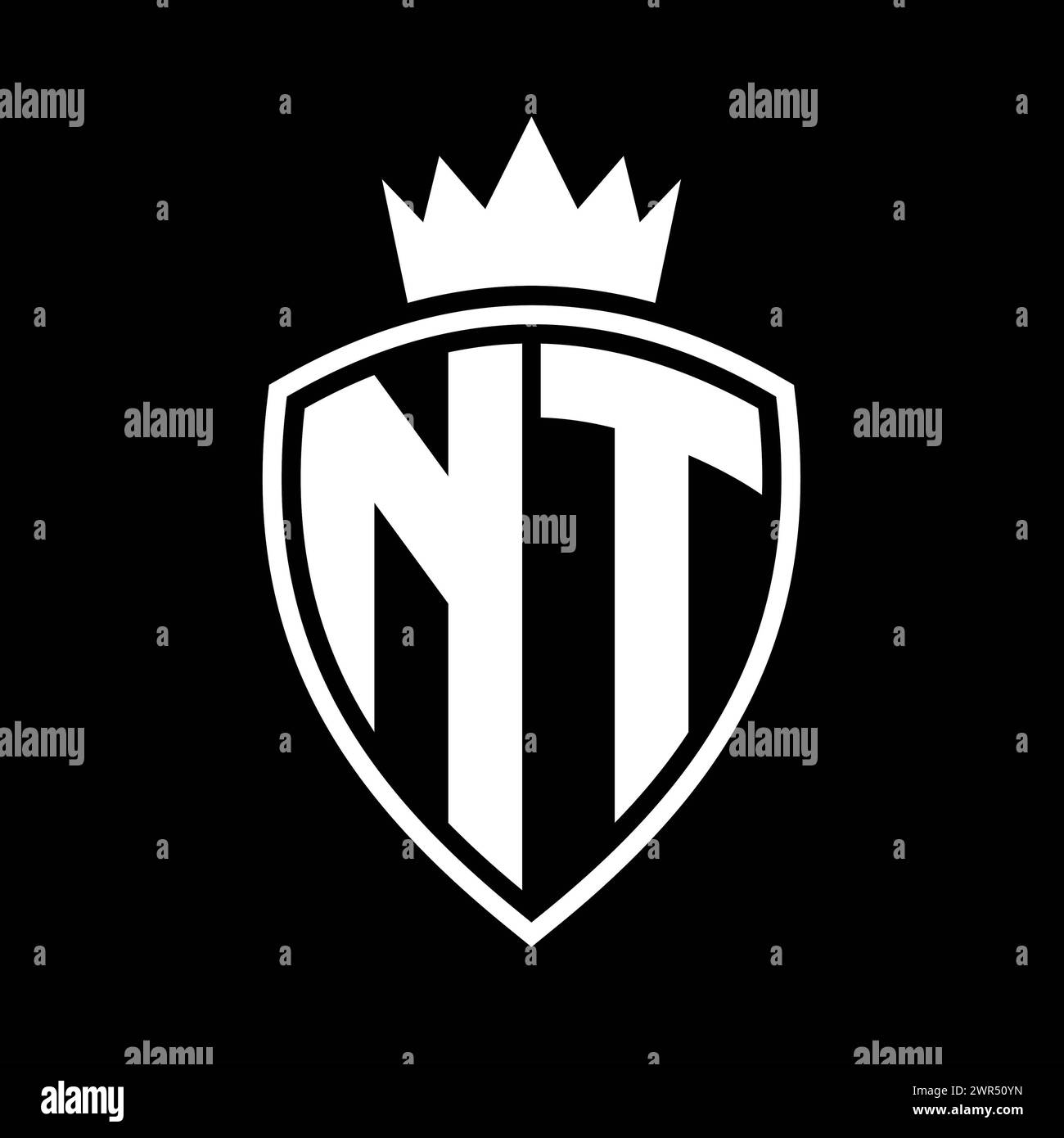 NT Letter bold monogram with shield and crown outline shape with black ...