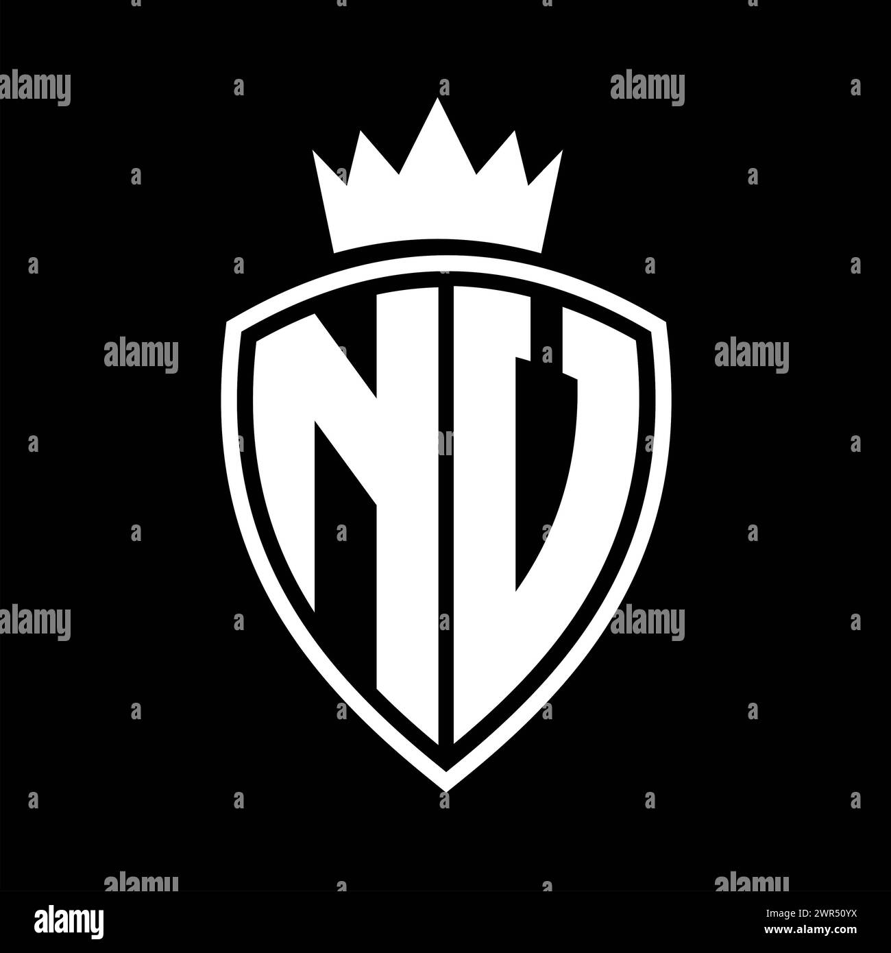 NV Letter bold monogram with shield and crown outline shape with black ...