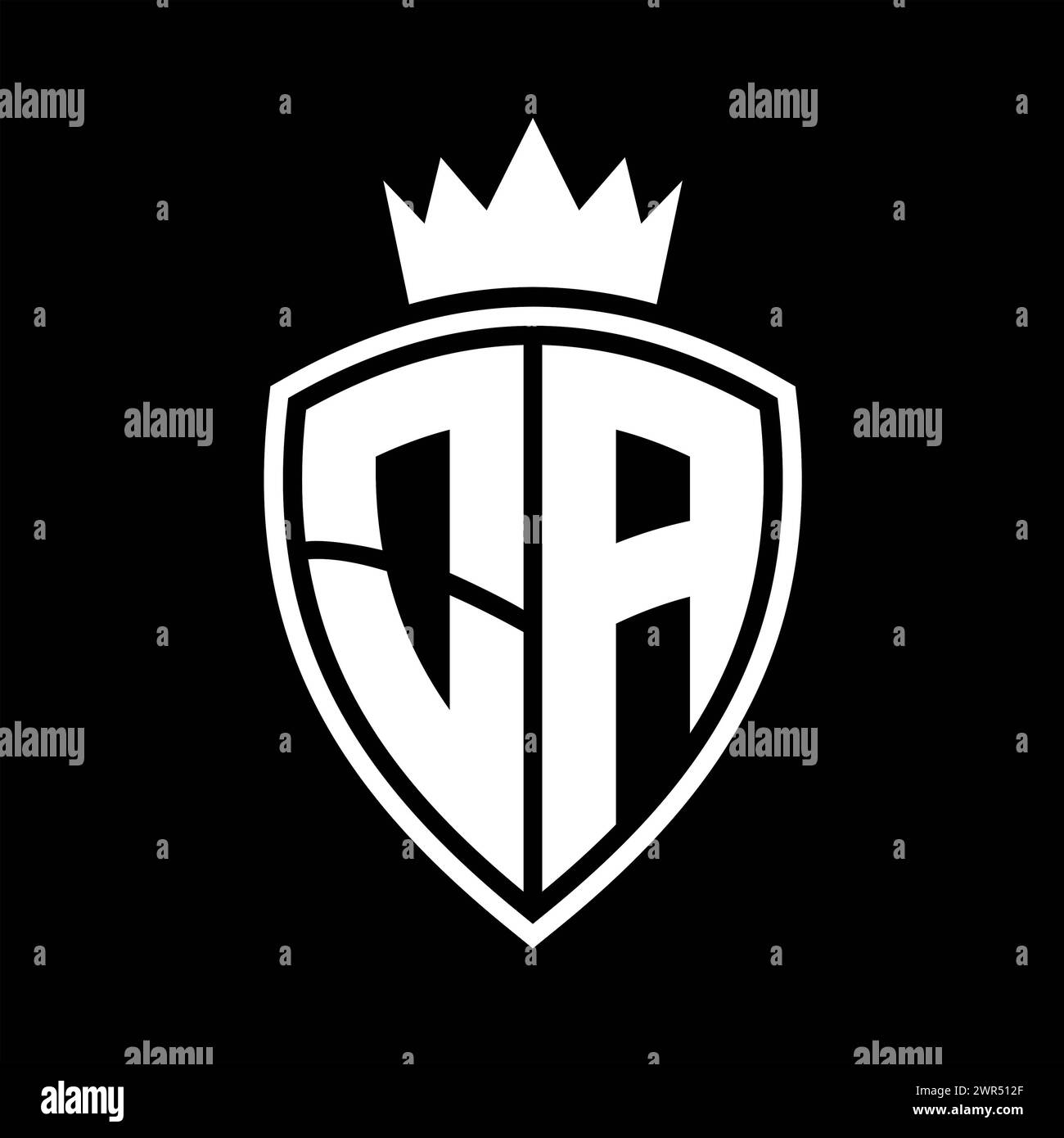 OA Letter bold monogram with shield and crown outline shape with black ...