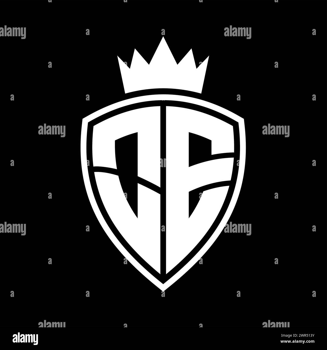 OE Letter bold monogram with shield and crown outline shape with black ...