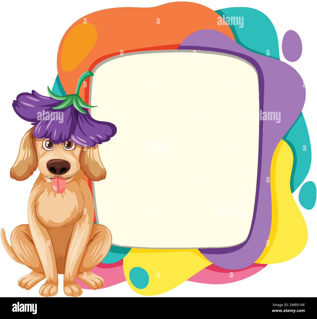 Cute dog sitting beside a vibrant abstract frame Stock Vector Image ...