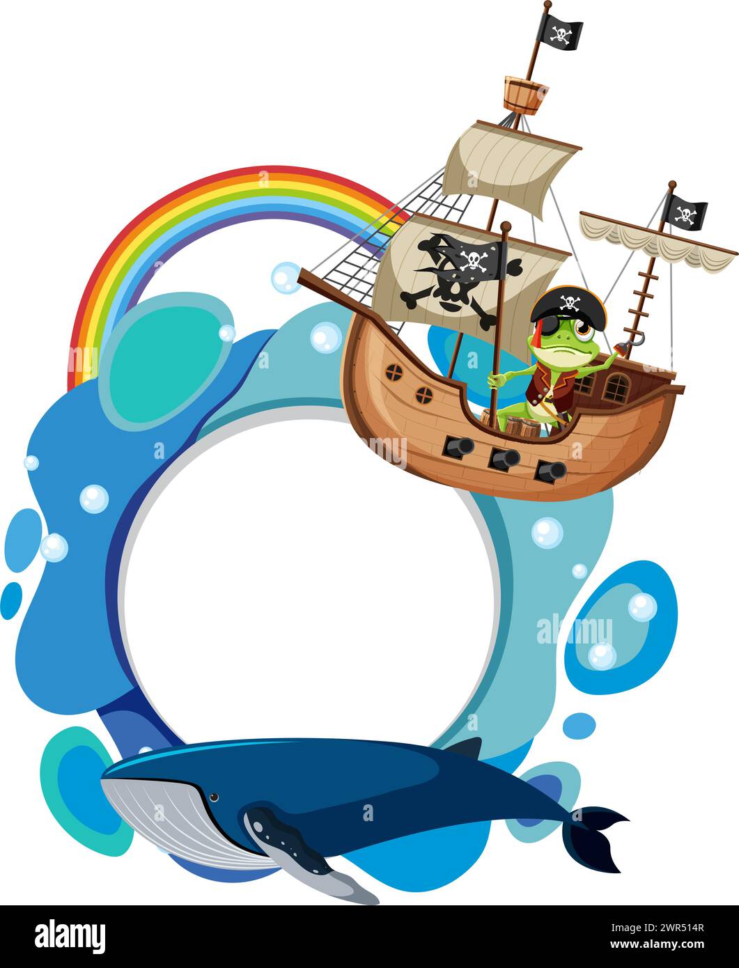Cartoon pirate ship sailing over a playful whale Stock Vector Image ...
