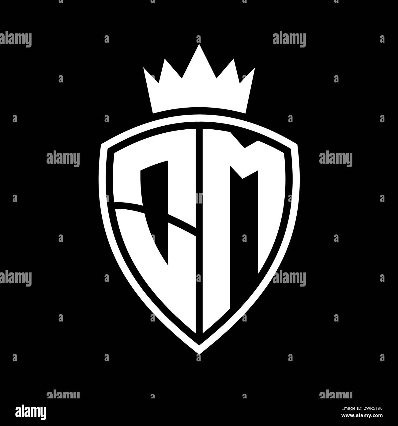 OM Letter bold monogram with shield and crown outline shape with black ...