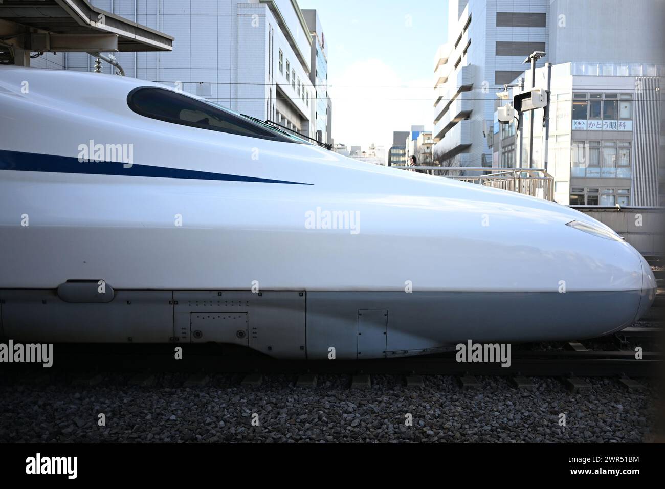 A Shinkansen bullet train arrives at Shin-Yokohama Station, Japan, March 9, 2024. Credit: MATSUO ...