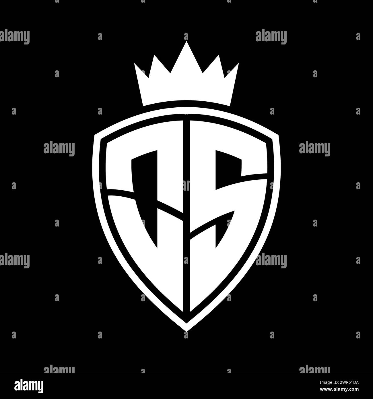 OS Letter bold monogram with shield and crown outline shape with black ...
