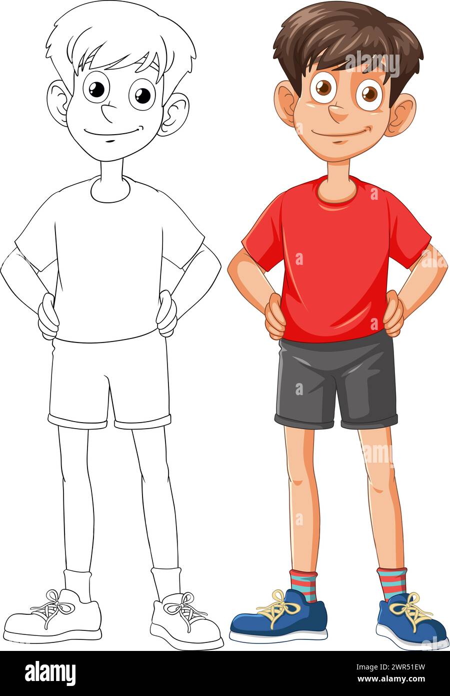 Illustration of a boy, colored and line art versions Stock Vector Image ...
