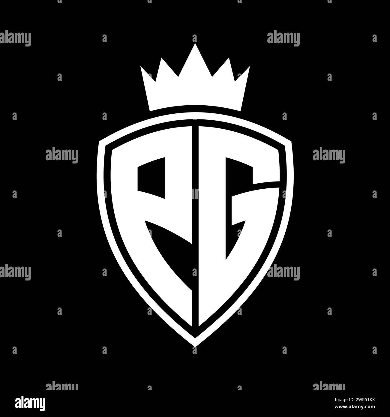 PG Letter bold monogram with shield and crown outline shape with black ...