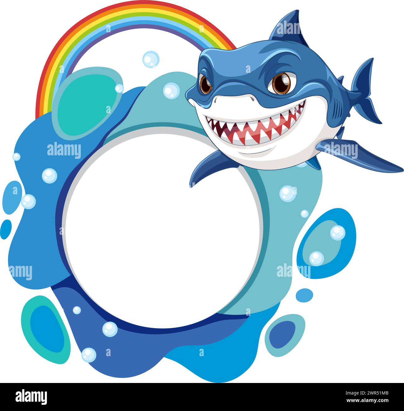 Cartoon shark with a colorful rainbow and bubbles Stock Vector Image ...