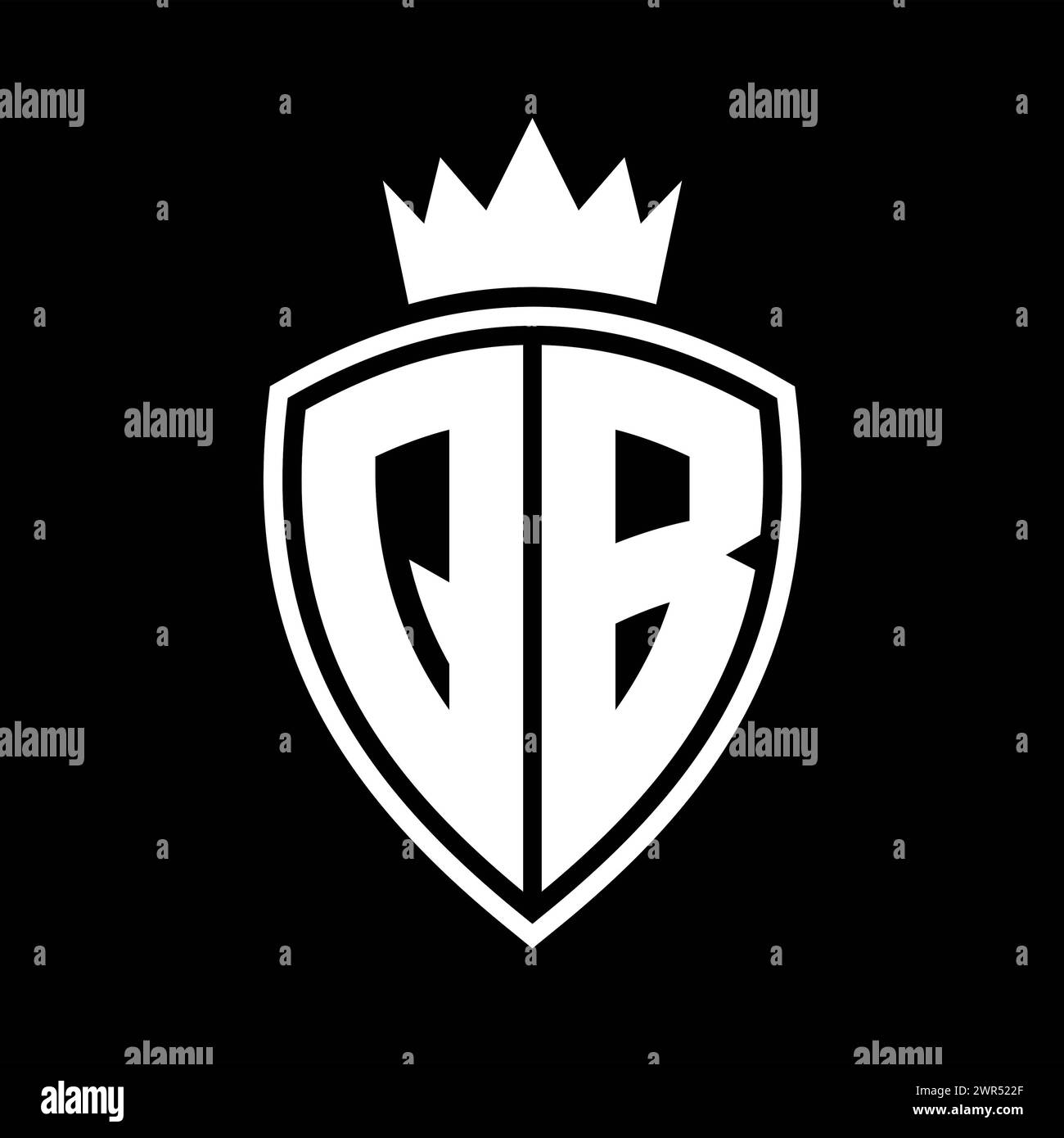 QB Letter bold monogram with shield and crown outline shape with black ...