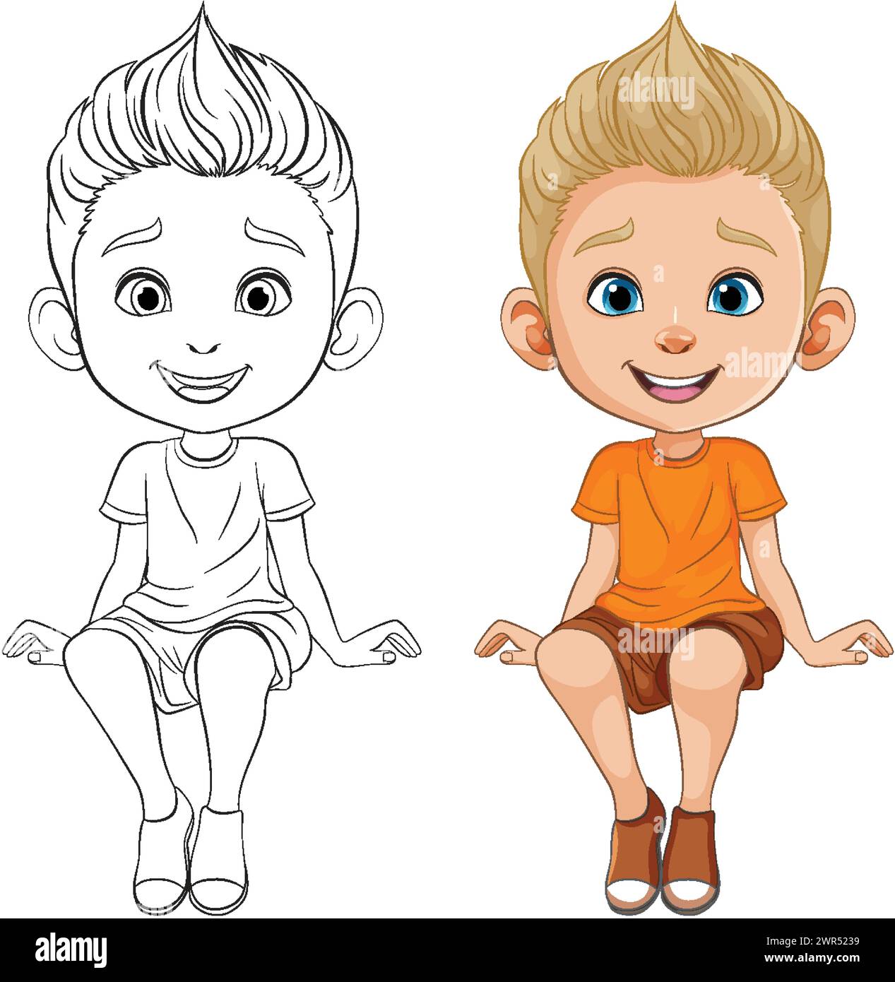 Illustration of a boy, colored and outlined versions Stock Vector Image ...