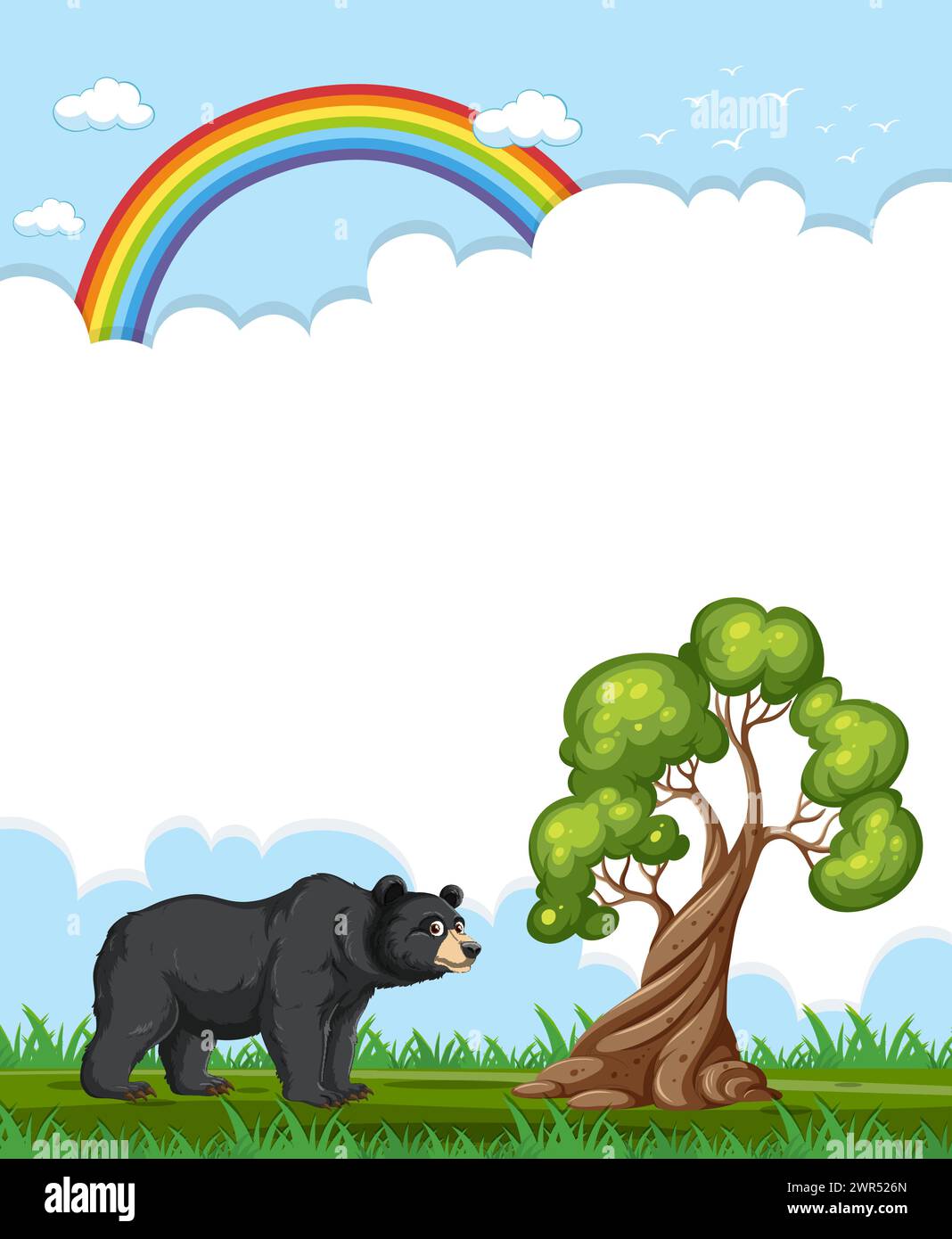 Cartoon bear near a tree with a rainbow overhead Stock Vector Image ...