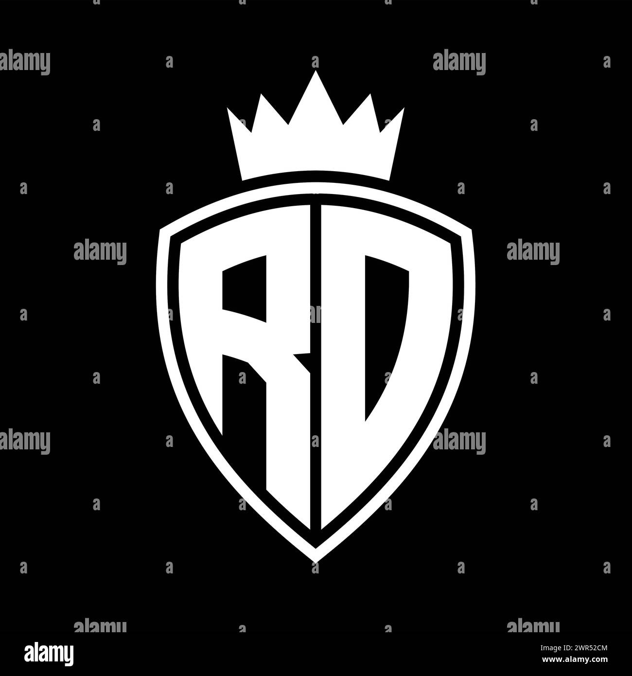 RD Letter bold monogram with shield and crown outline shape with black ...