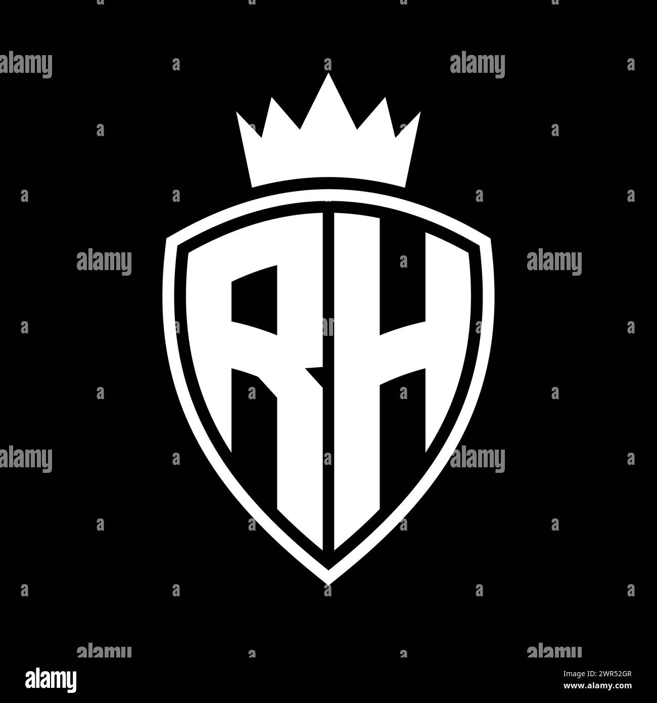RH Letter bold monogram with shield and crown outline shape with black ...