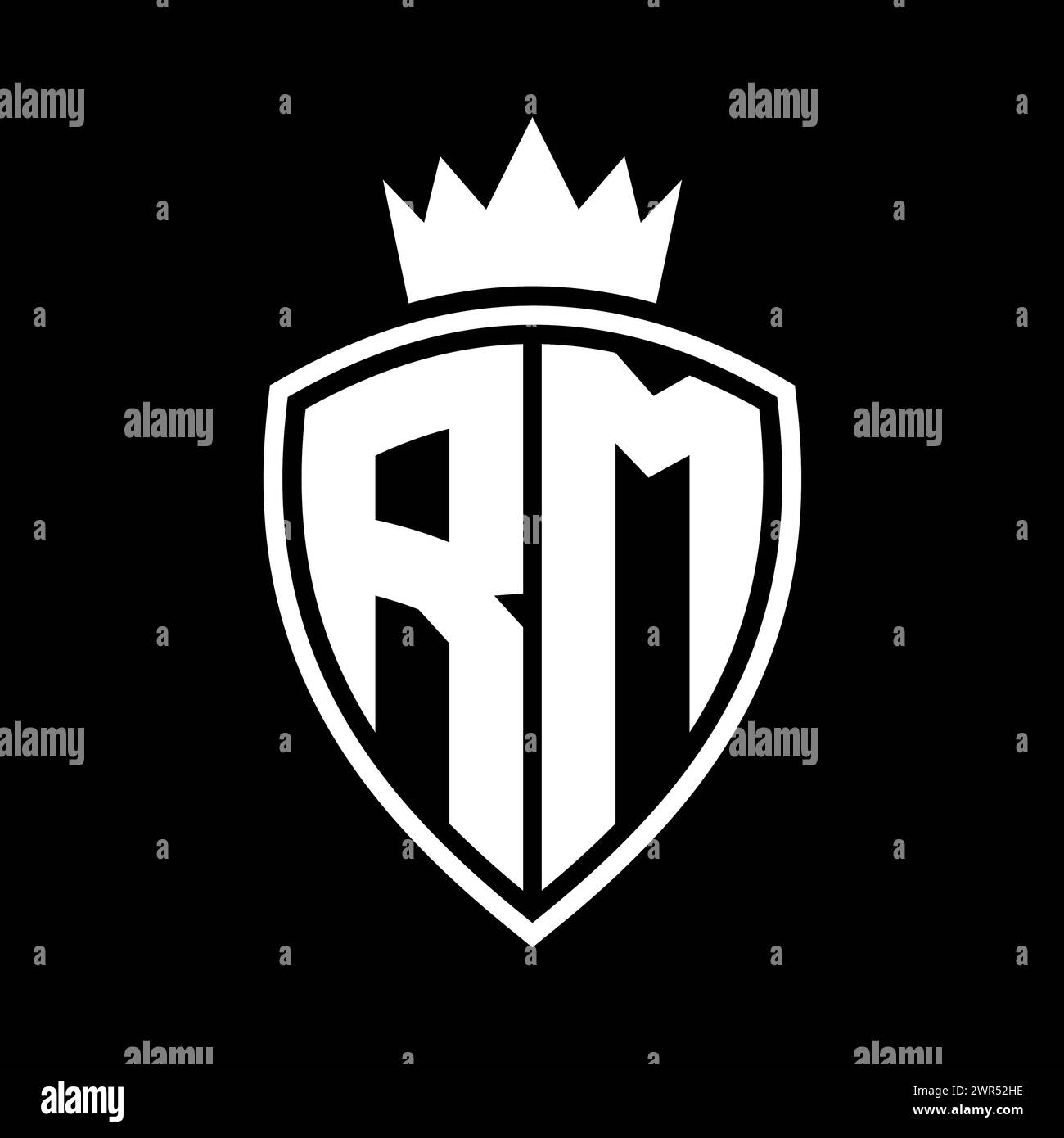 RM Letter bold monogram with shield and crown outline shape with black ...