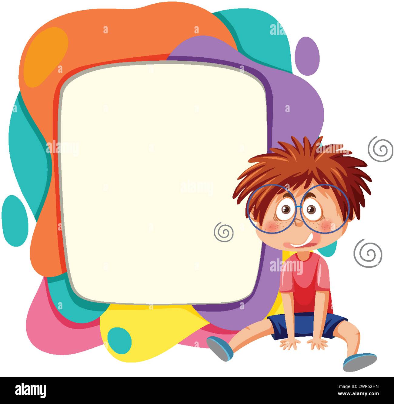Cartoon boy sitting by a vibrant abstract frame Stock Vector Image ...