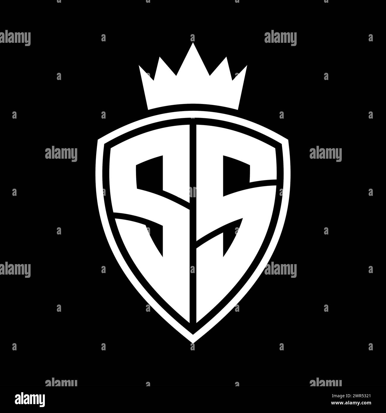 SS Letter bold monogram with shield and crown outline shape with black ...
