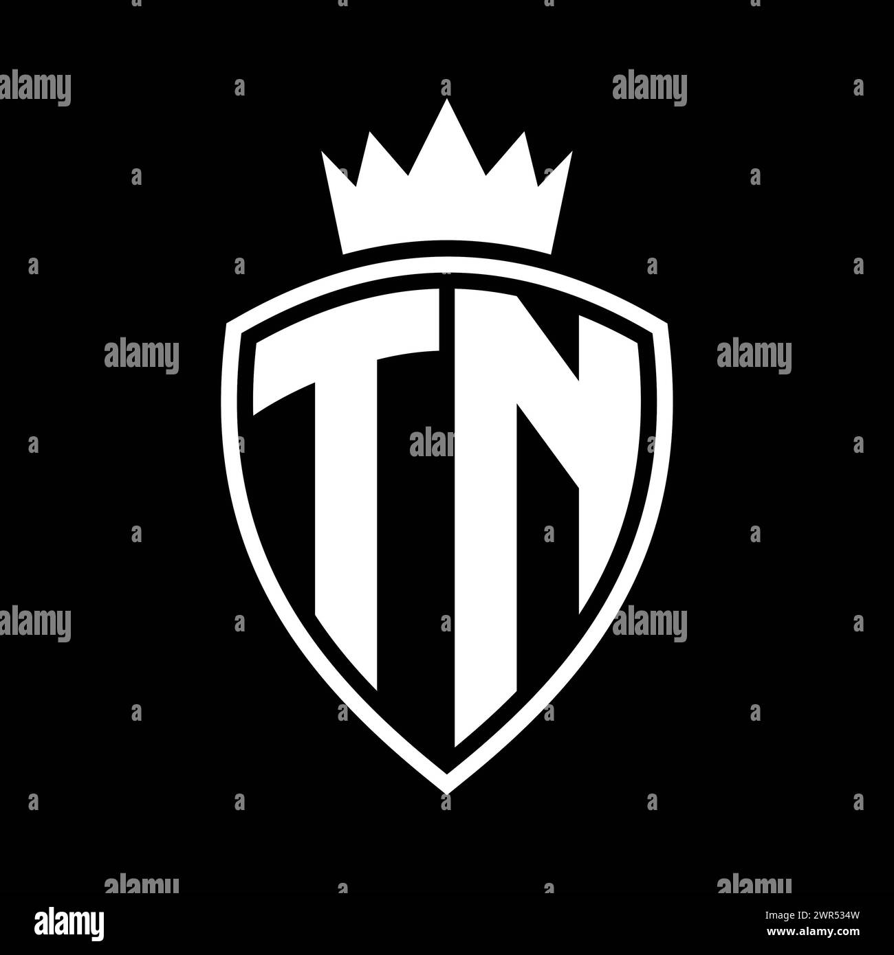 TN Letter bold monogram with shield and crown outline shape with black ...