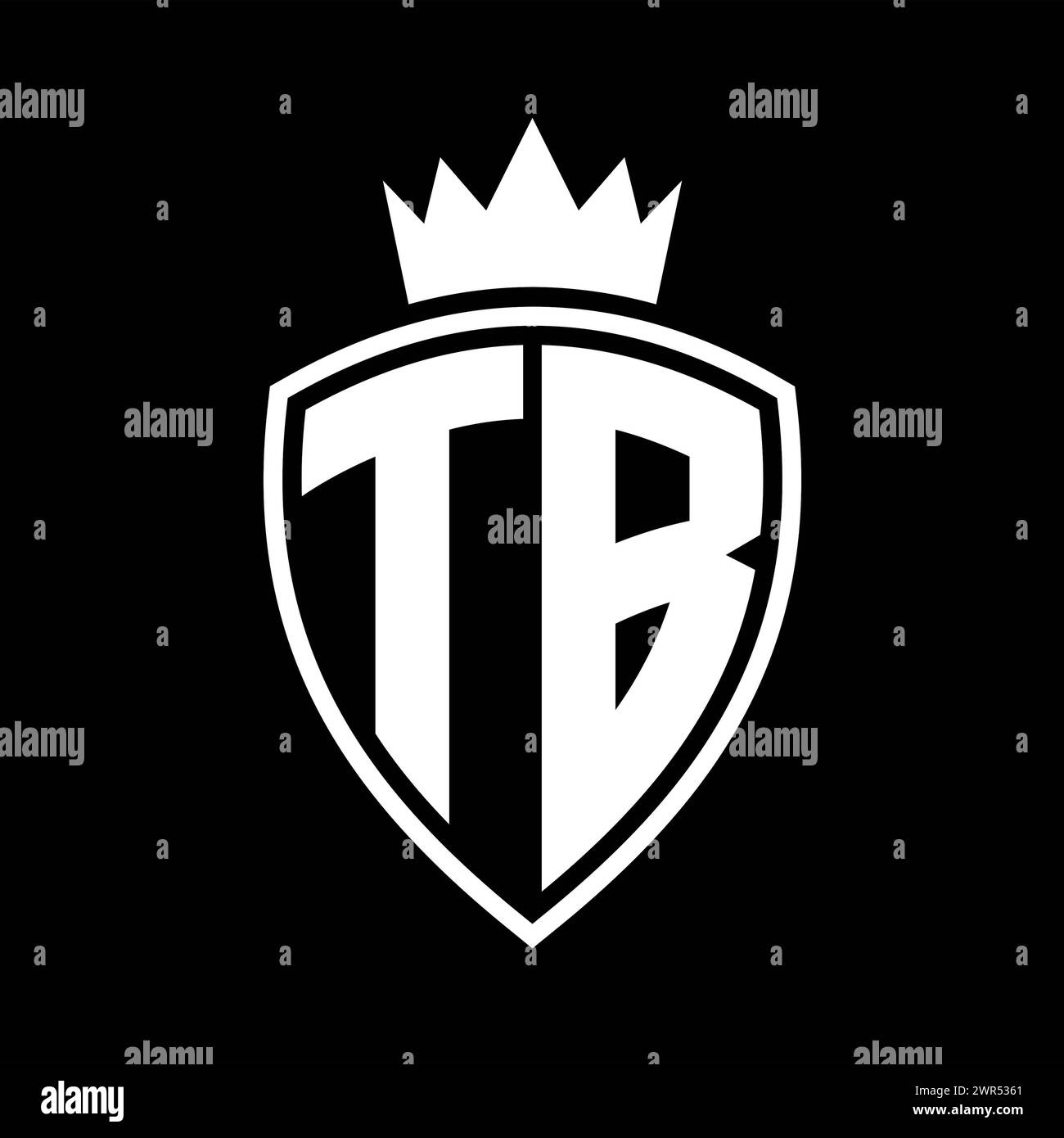 TB Letter bold monogram with shield and crown outline shape with black ...