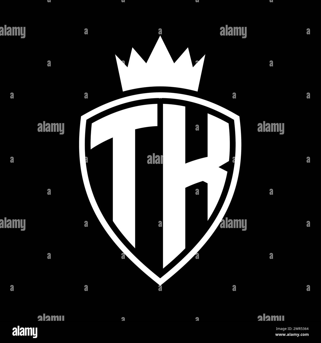 TK Letter bold monogram with shield and crown outline shape with black ...