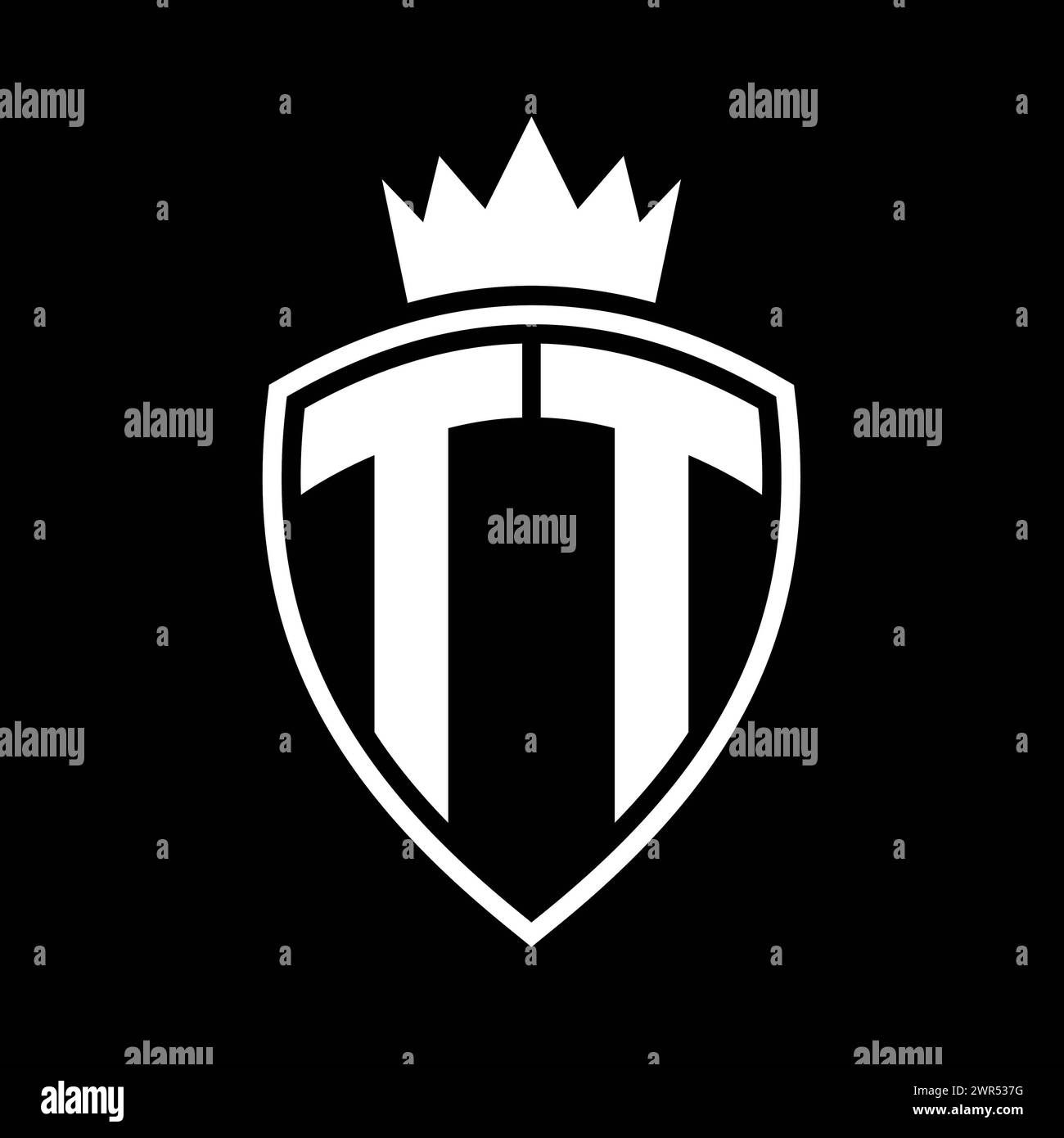 TT Letter bold monogram with shield and crown outline shape with black ...
