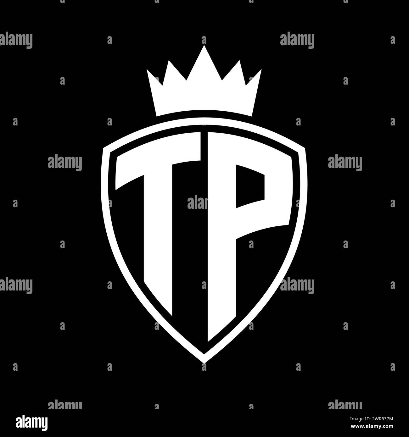 TP Letter bold monogram with shield and crown outline shape with black ...