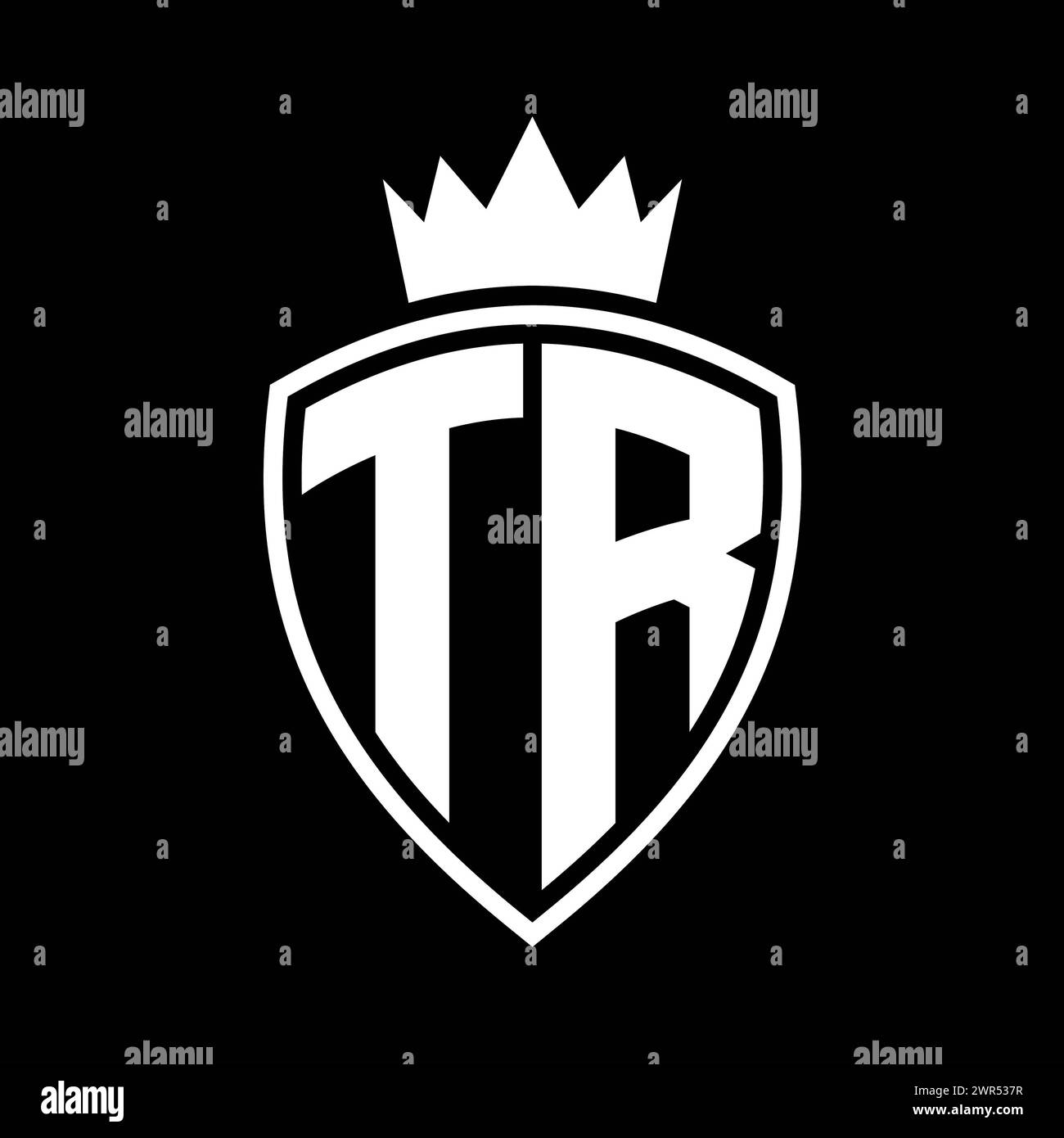 TR Letter bold monogram with shield and crown outline shape with black ...